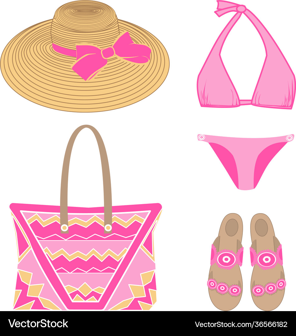 Set beachwear including bikini swimsuit Royalty Free Vector