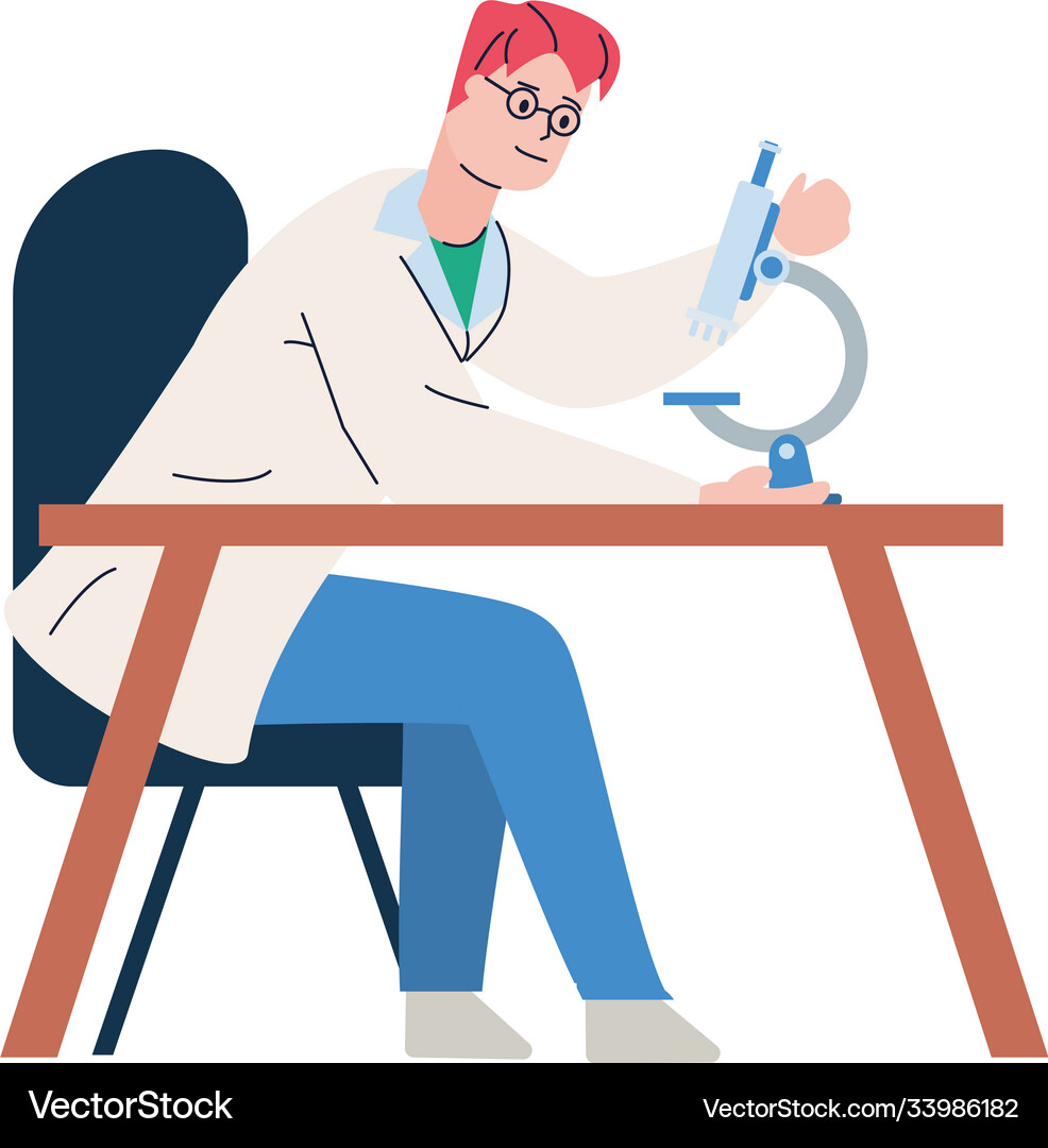 Young male doctor with microscope avatar character