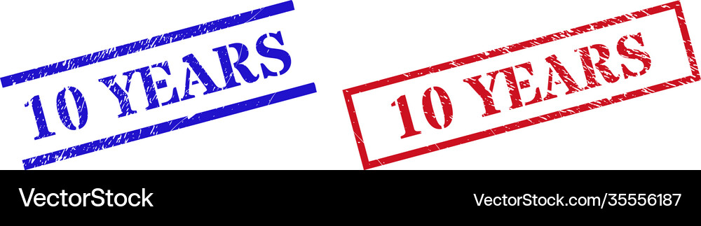 10 years grunge scratched stamp seals Royalty Free Vector