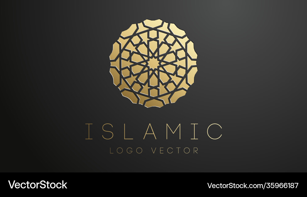 3d gold islamic logo geometric ornament Royalty Free Vector