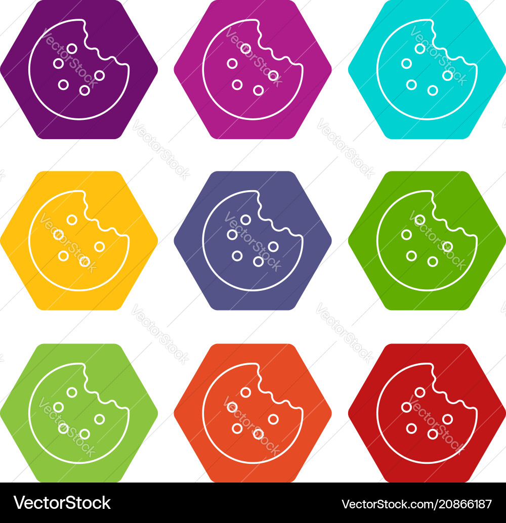 Bite biscuits icons set 9 Royalty Free Vector Image