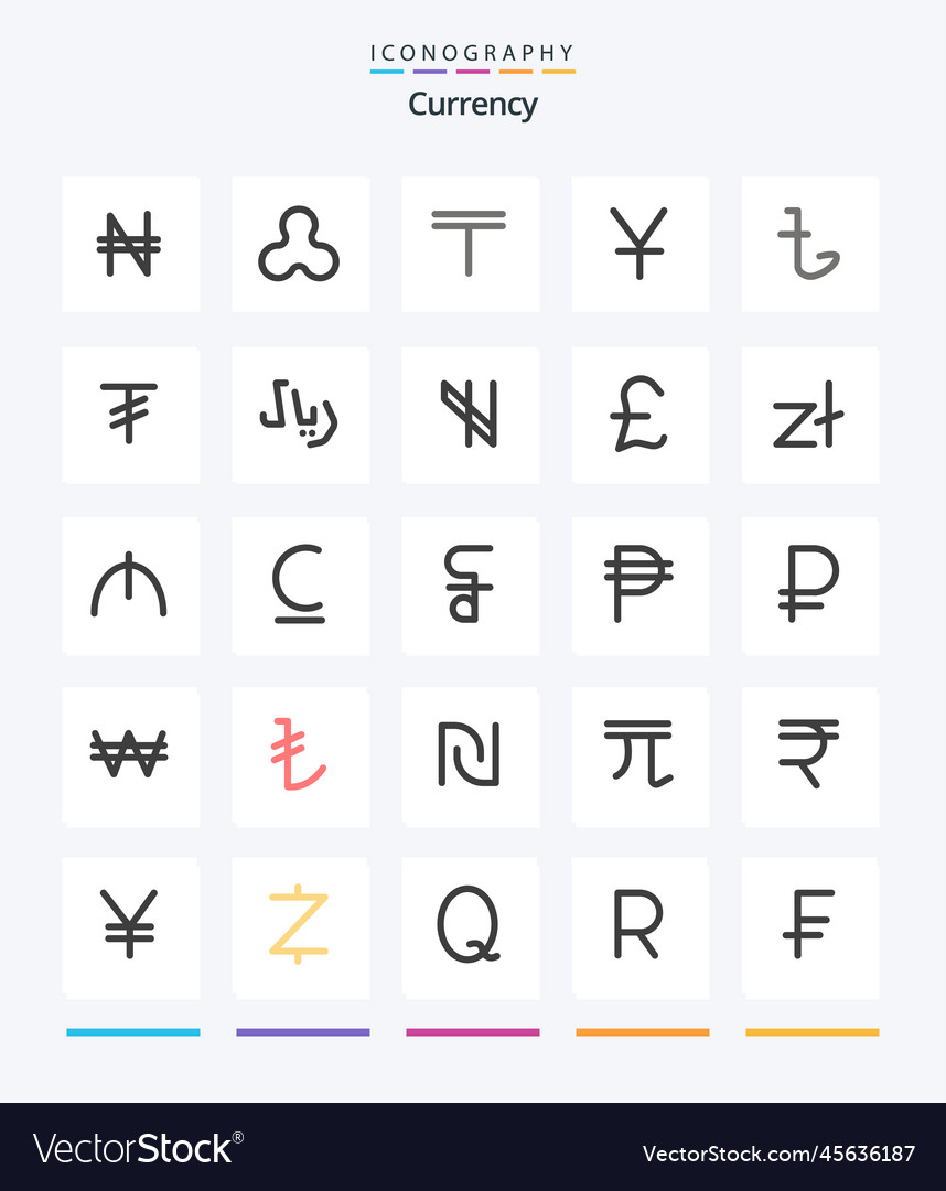 Creative currency 25 flat icon pack Royalty Free Vector