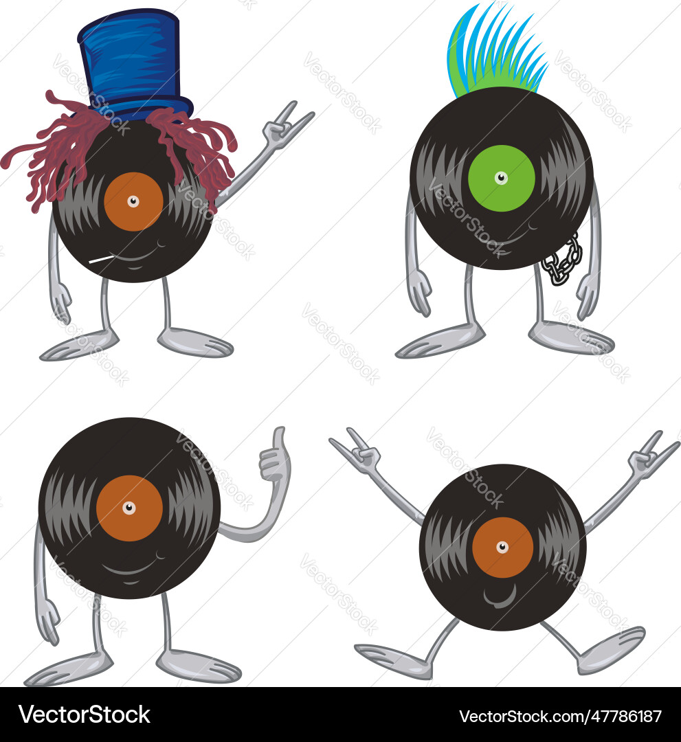 Cute vinyl record character cartoon set Royalty Free Vector