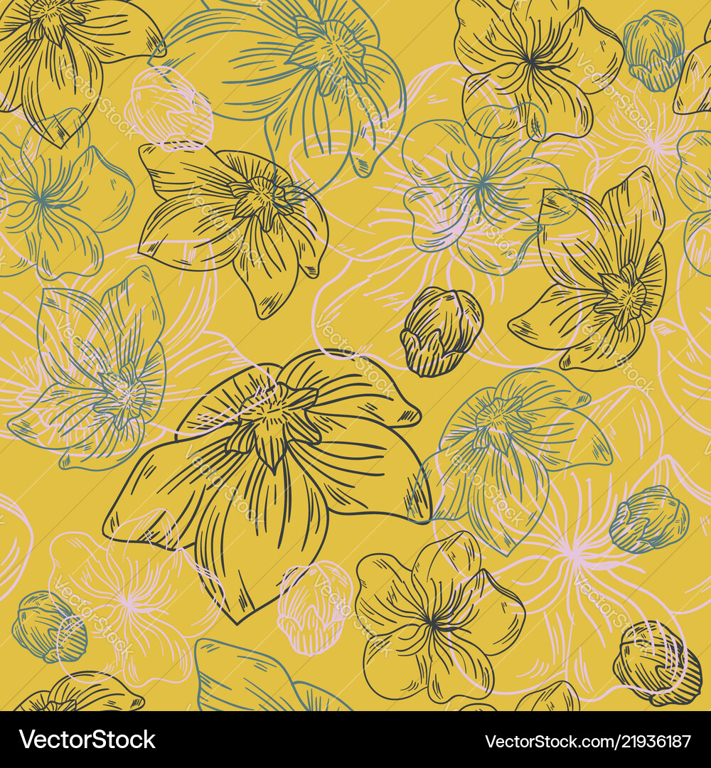 Floral line flower pattern fabric sketch art Vector Image