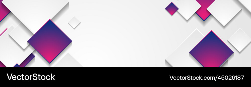 Geometric tech banner with grey and purple squares