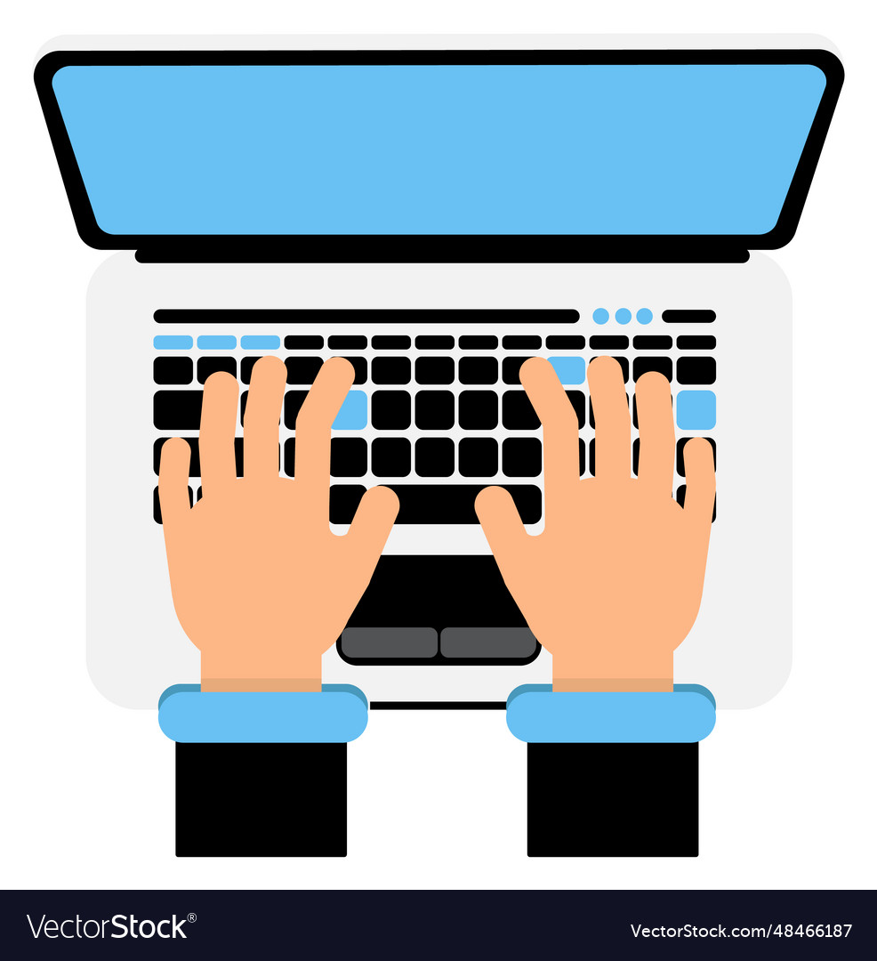 Hands typing on laptop keyboard workplace top Vector Image
