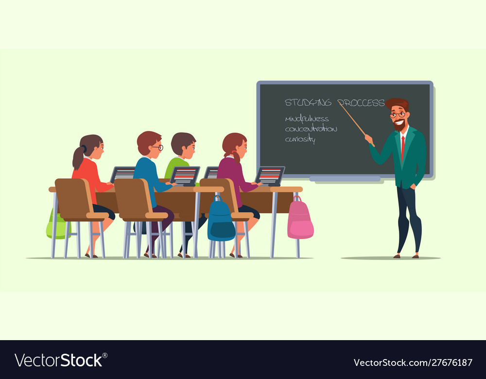 Pupils at lesson flat Royalty Free Vector Image