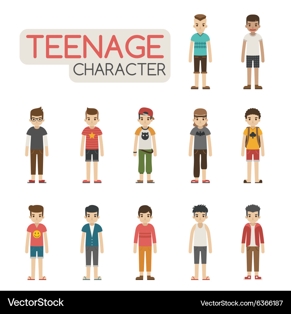 Set cartoon teenagers characters eps10 Royalty Free Vector