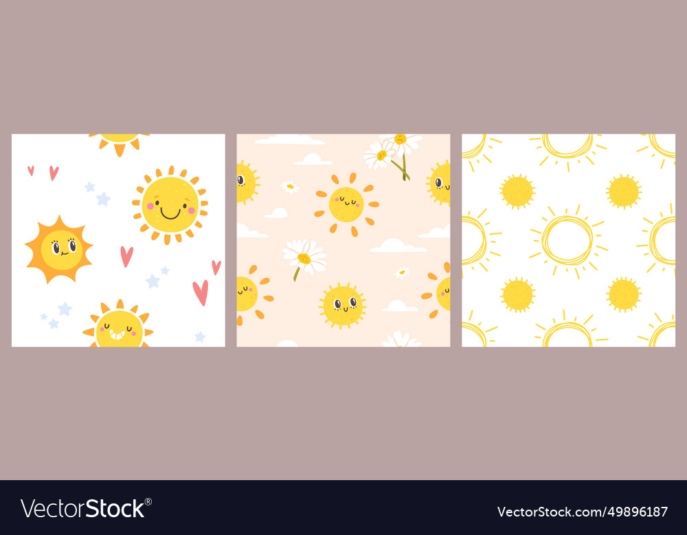 Sun seamless pattern cute smiling sun characters Vector Image