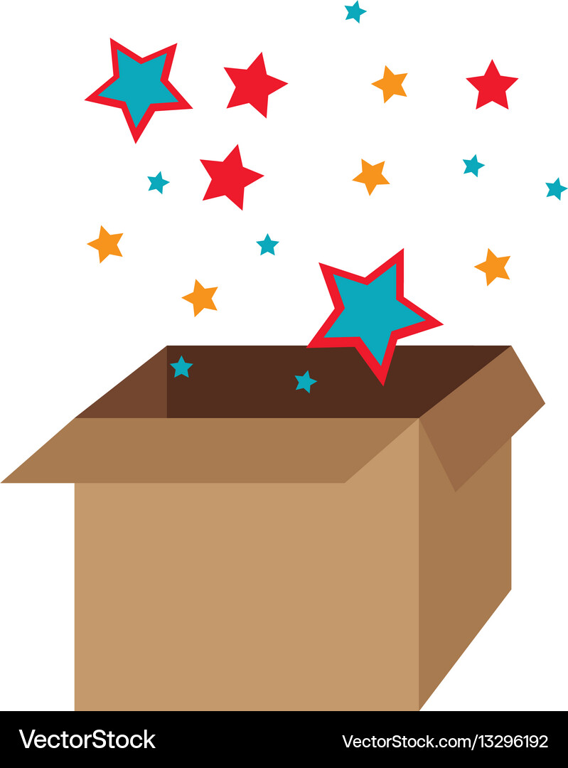 Box with colors stars decorative icon Royalty Free Vector