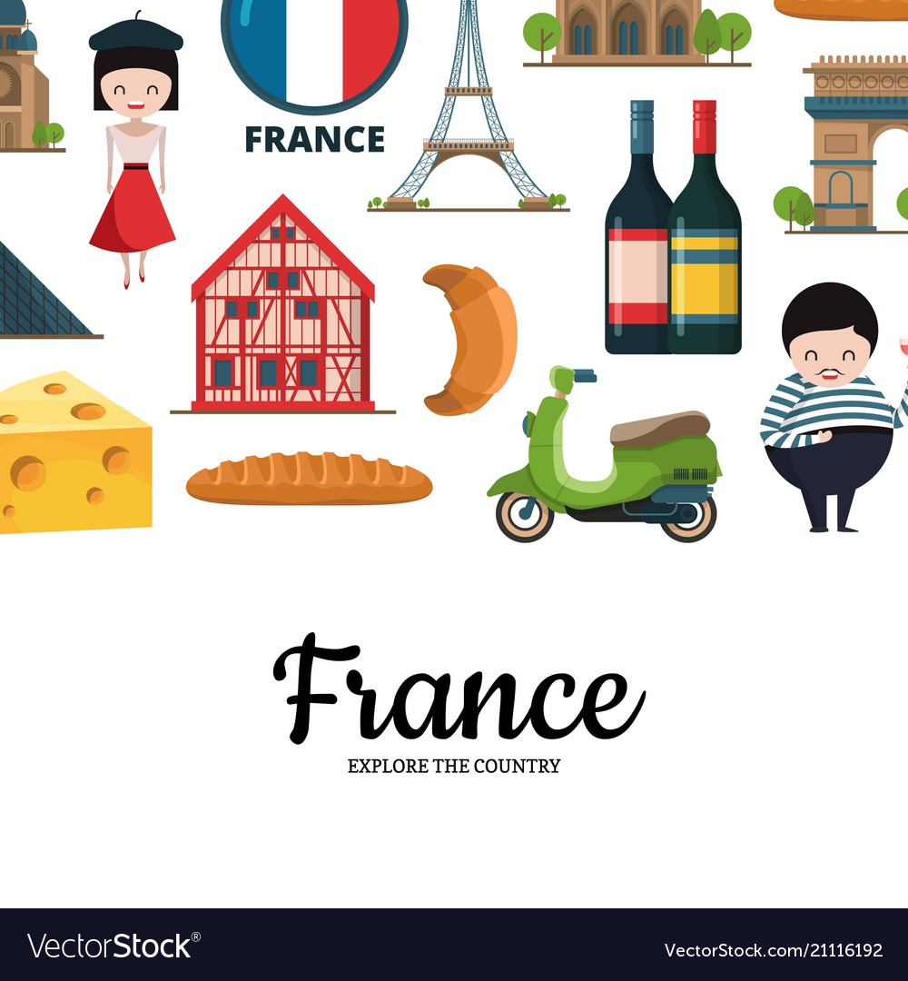 Cartoon france sights and objects Royalty Free Vector Image