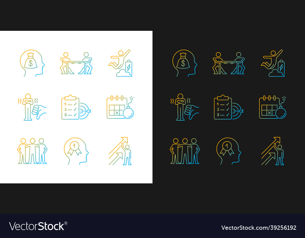 Motivation Stimulus Gradient Icons Set For Dark Vector Image
