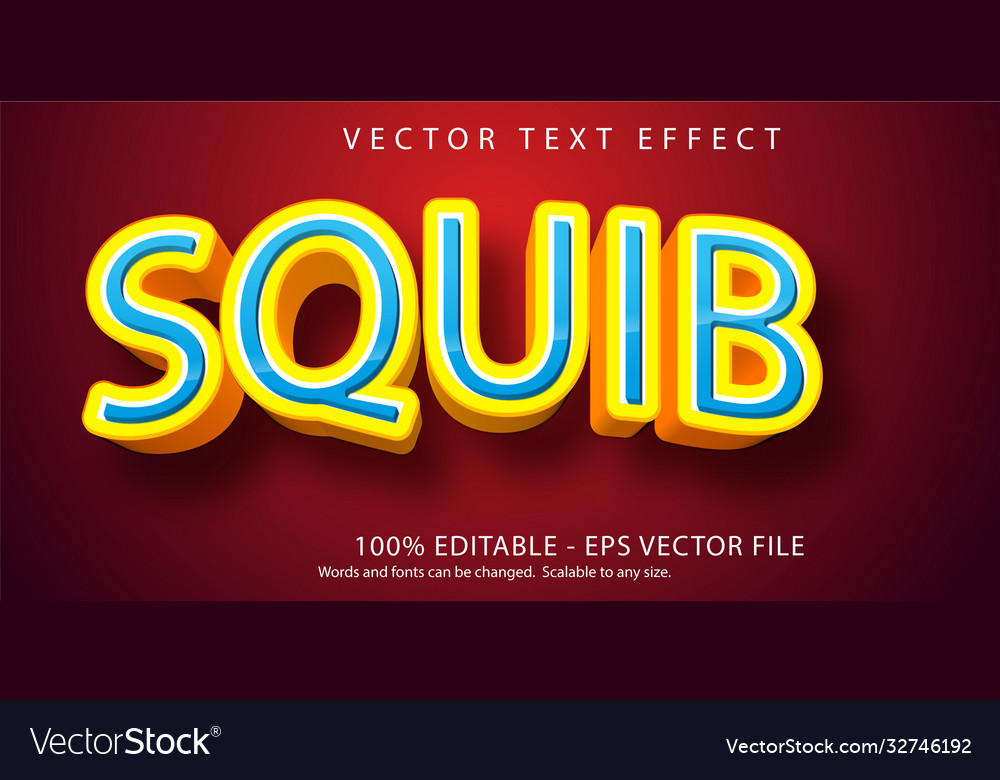 Squib text 3d editable effect Royalty Free Vector Image