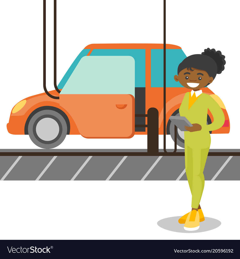 Worker Controlling Automated Assembly Line For Car