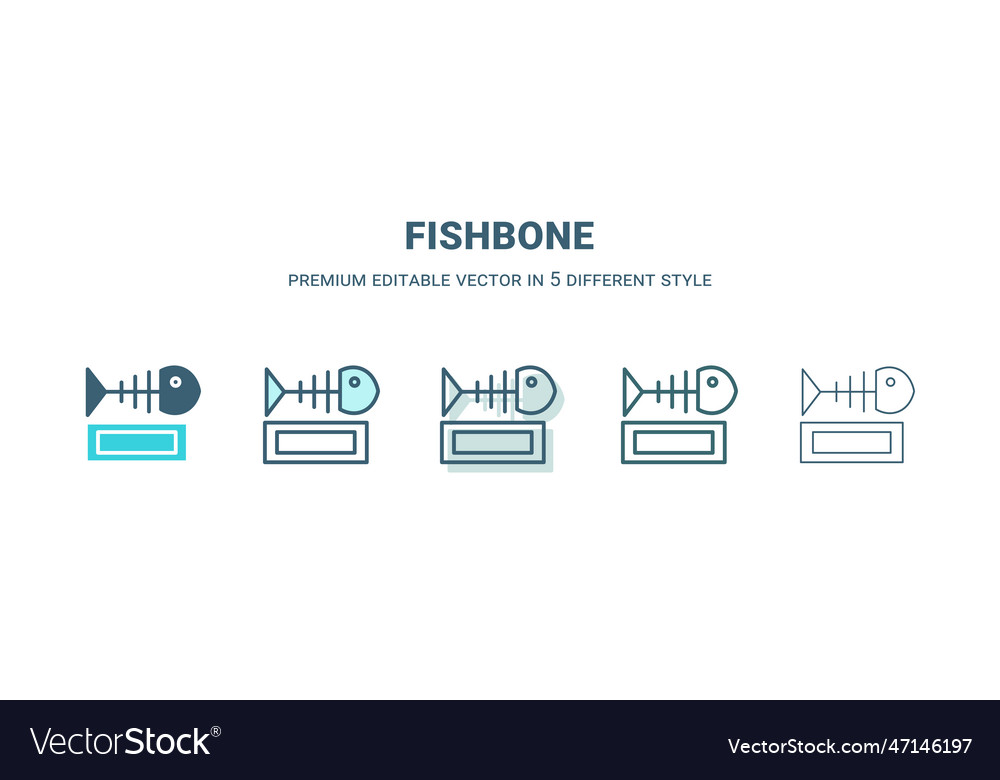 Fishbone icon in 5 different style outline filled Vector Image