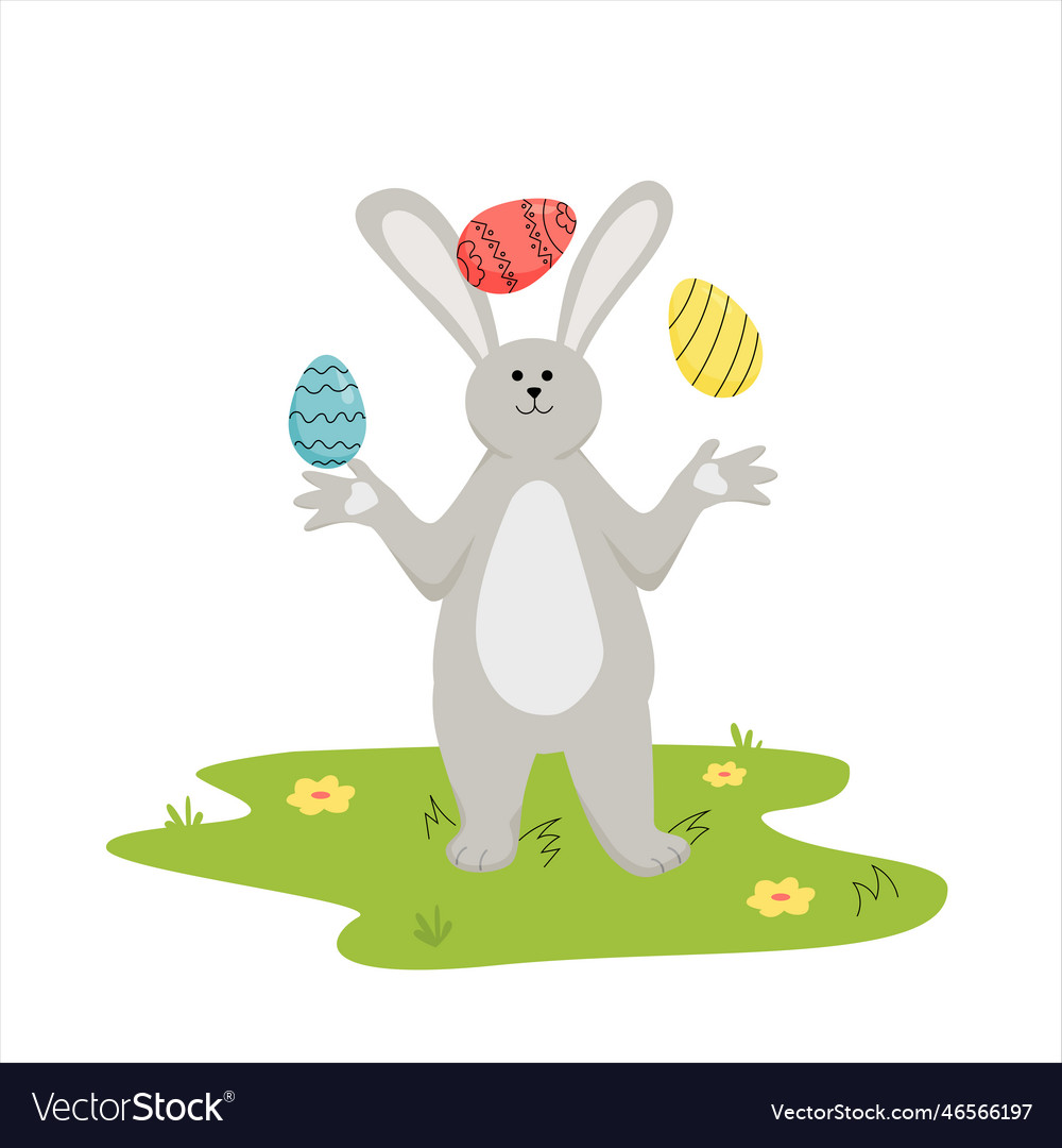 Happy easter rabbit juggling easter eggs Vector Image