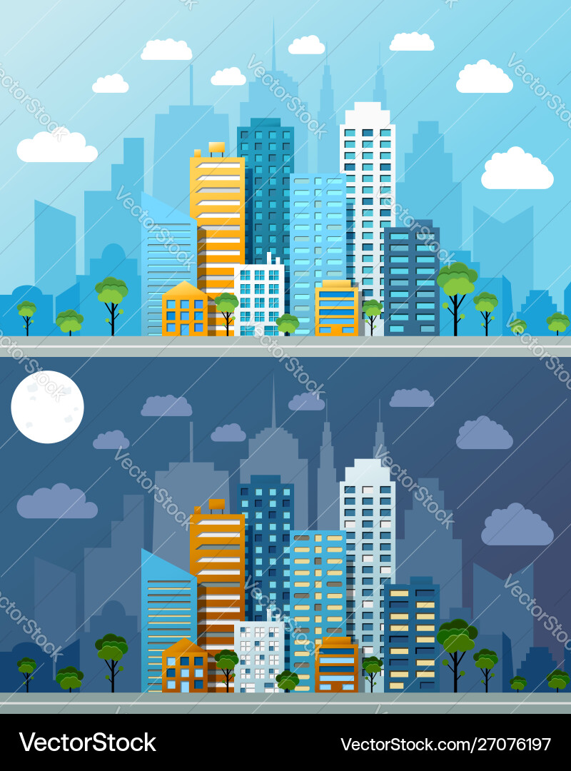 Night and day cityscapes composition Royalty Free Vector