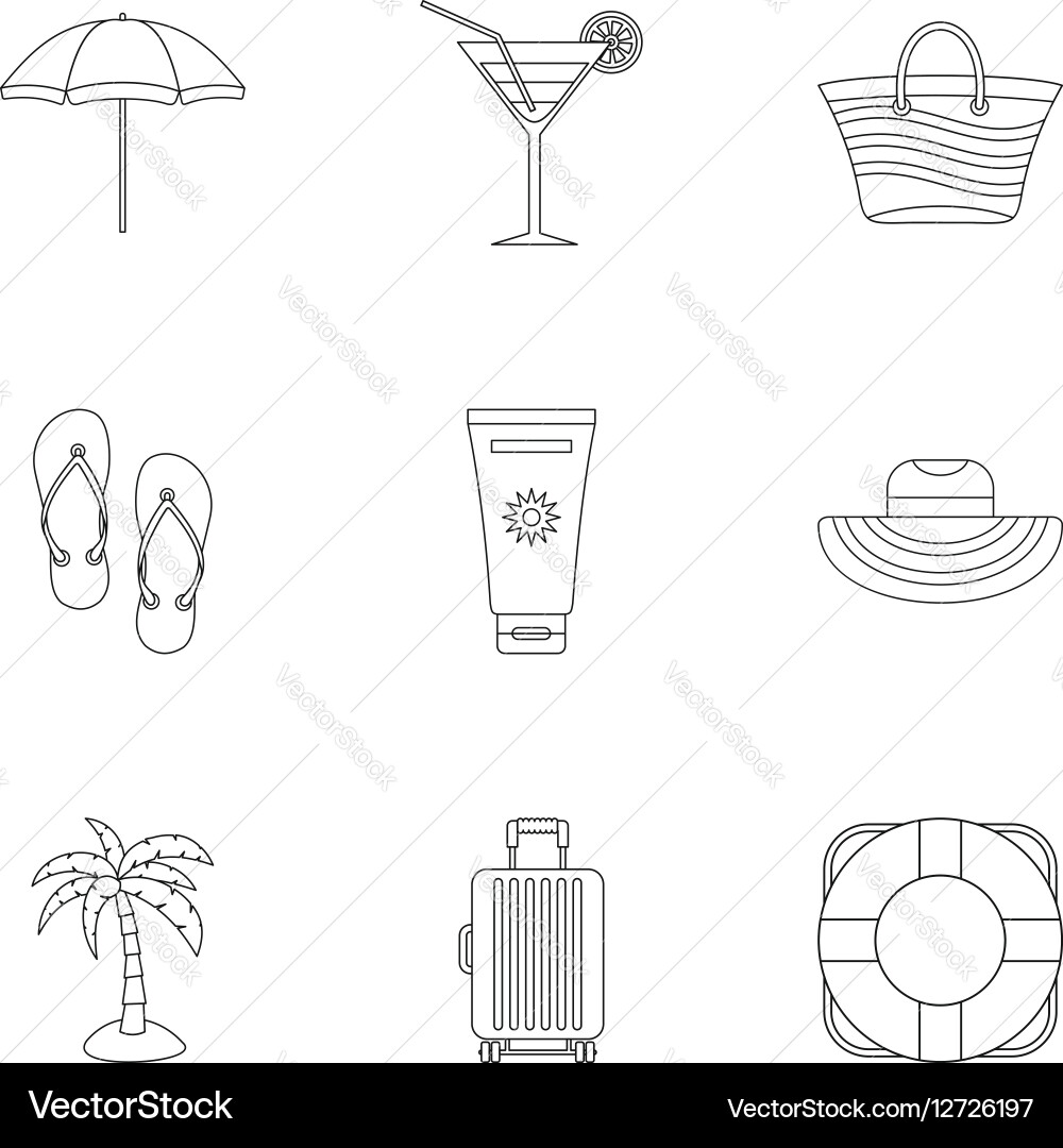 Sandy beach icons set outline style Royalty Free Vector