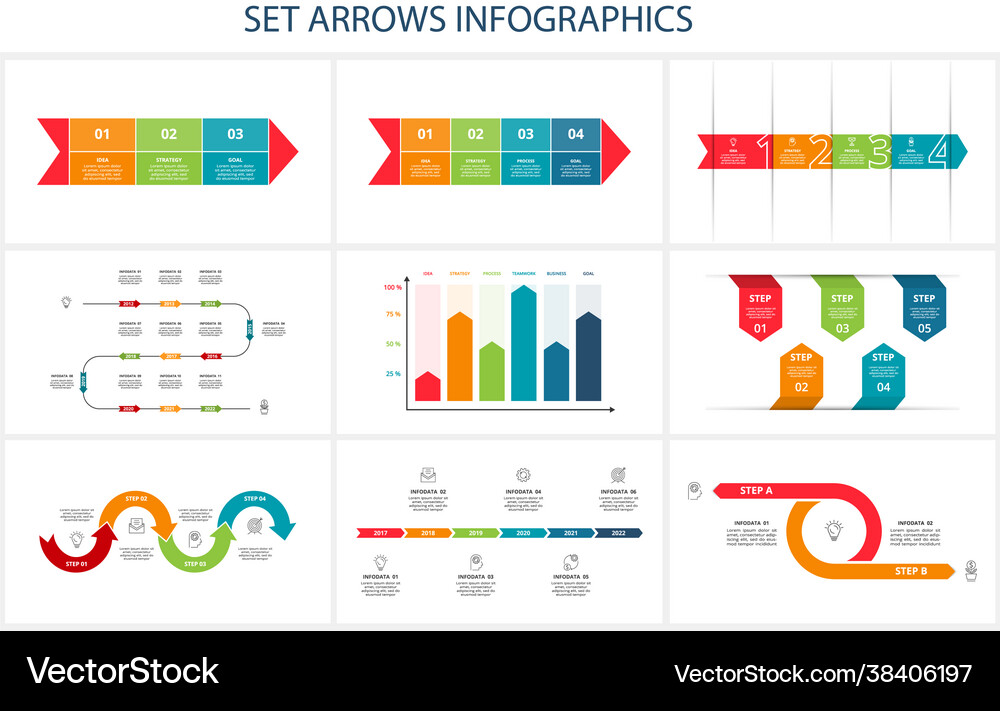 Set abstract arrows graph diagram with 3 4 5 6 Vector Image