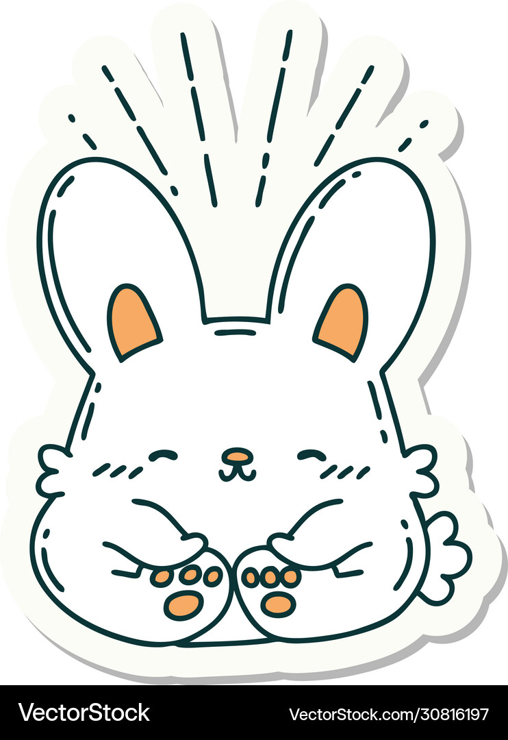Sticker tattoo style happy rabbit Royalty Free Vector Image