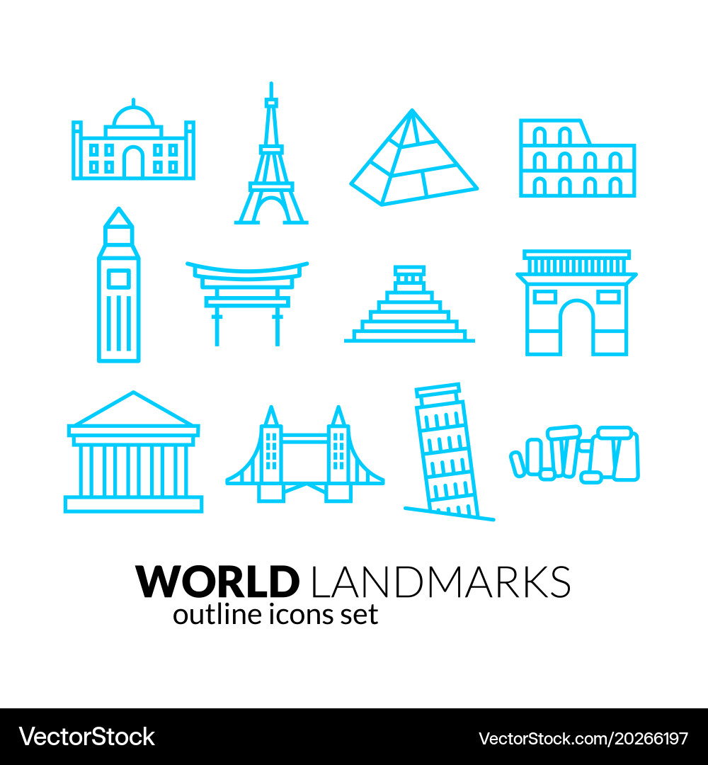 World landmarks outline icons set Royalty Free Vector Image