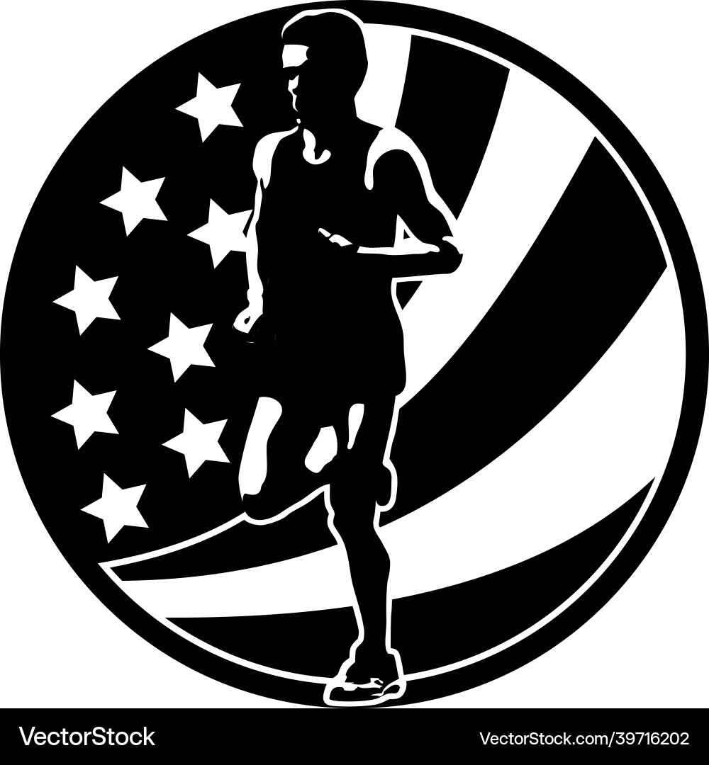 American marathon runner running usa flag circle Vector Image
