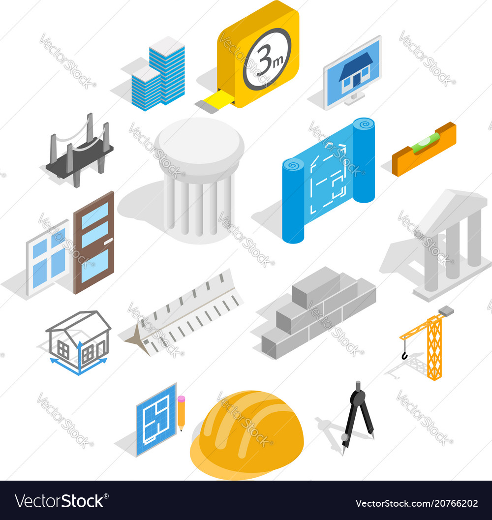 Architecture icons set isometric 3d style Vector Image