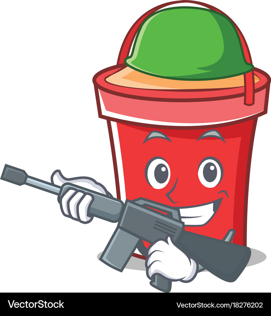 Army bucket character cartoon style Royalty Free Vector