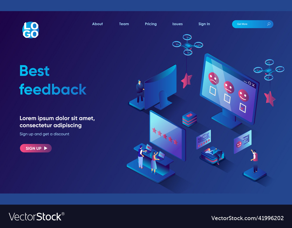 Best feedback concept 3d isometric web landing Vector Image
