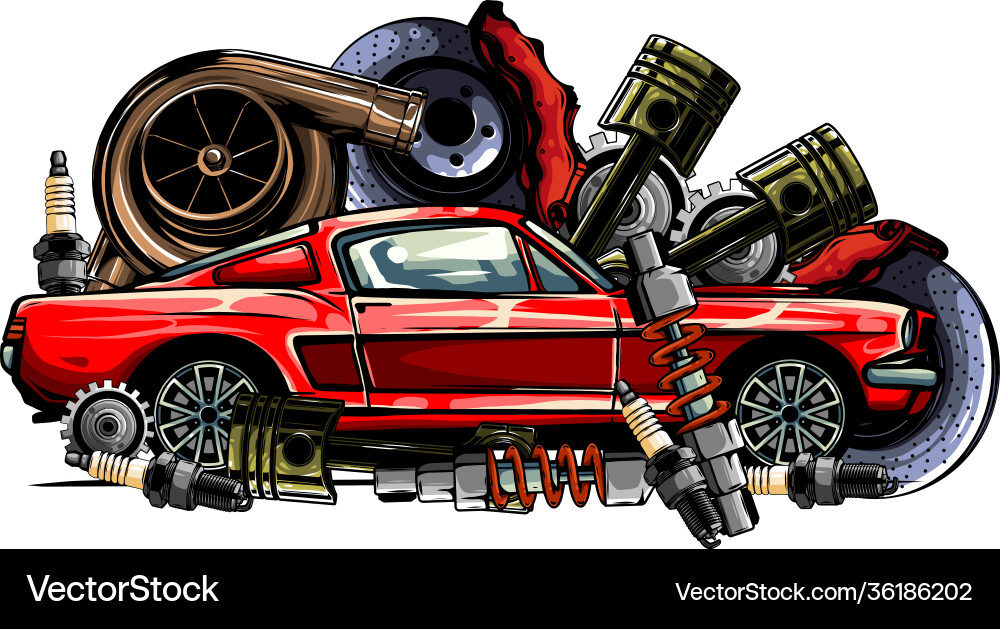 Car spares frame and parts Royalty Free Vector Image