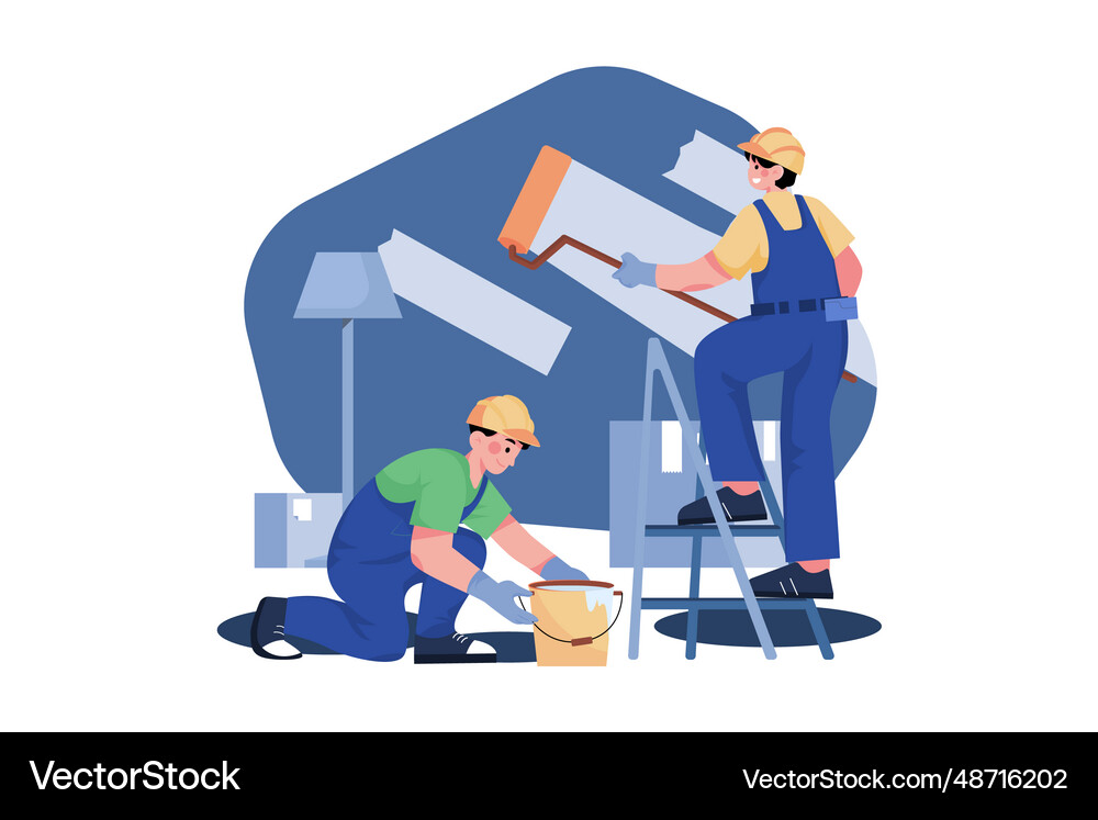 Construction worker painting wall Royalty Free Vector Image
