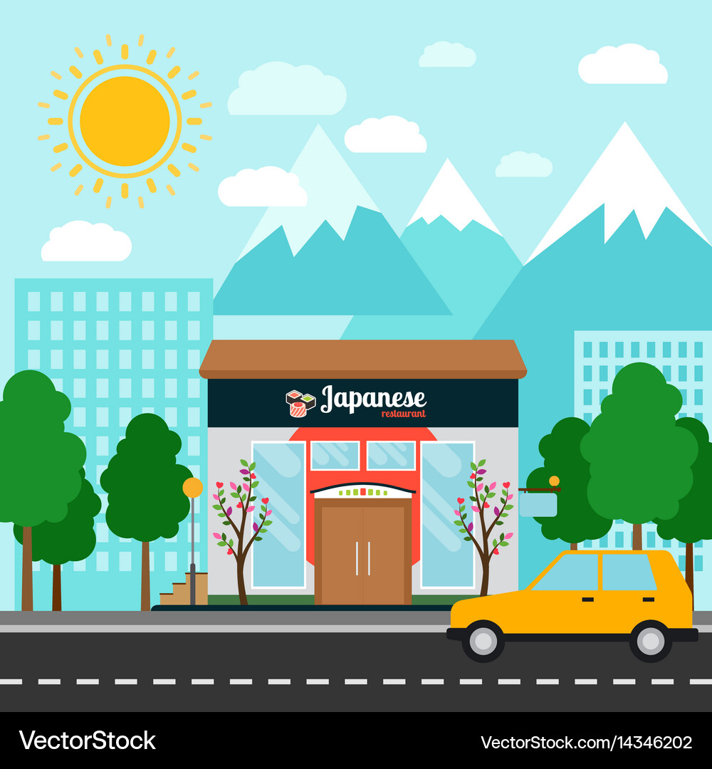 Japanese restaurant building and landscape Vector Image