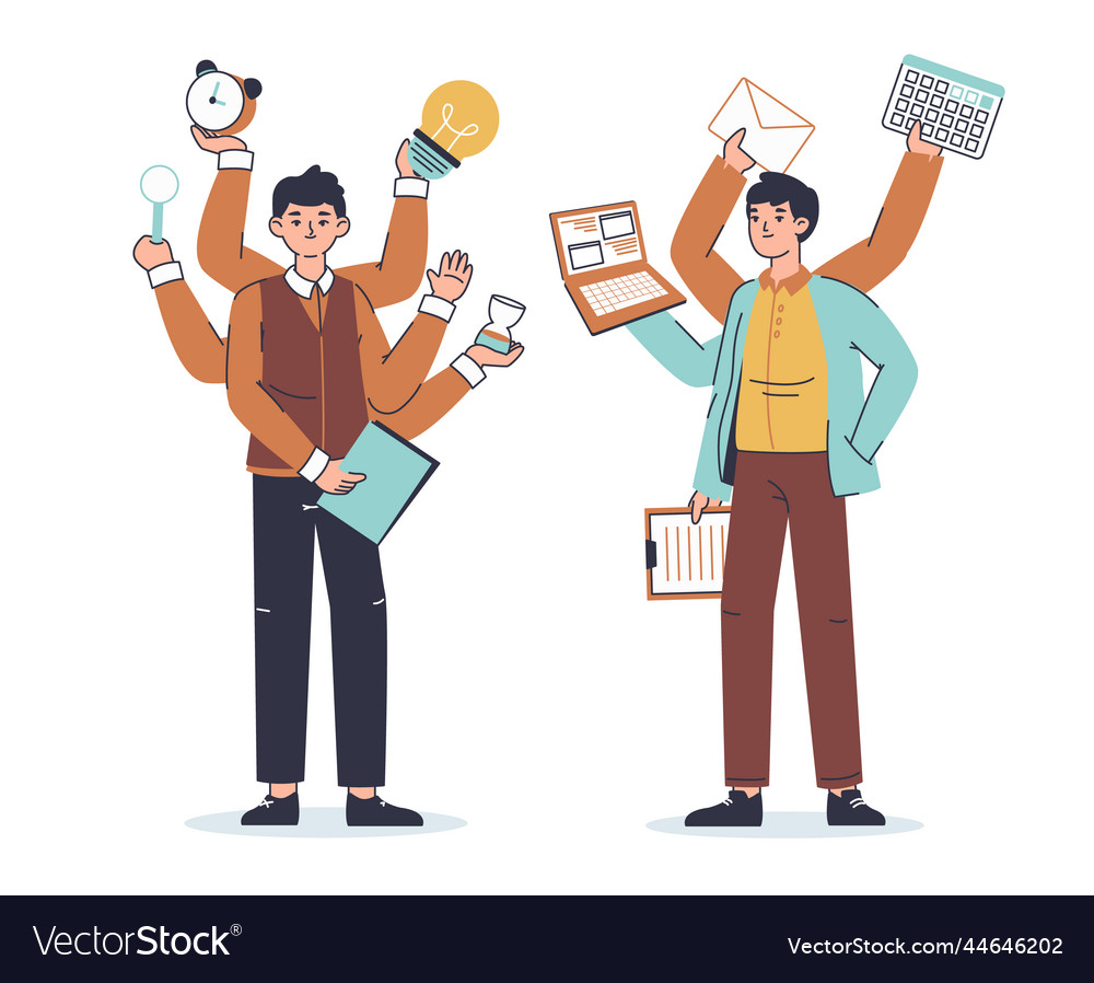Productive multitasking office workers with many Vector Image