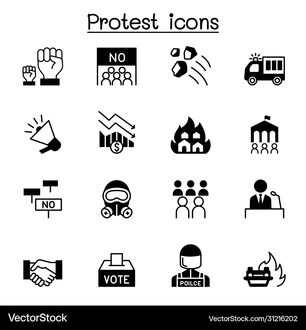 Protest chaos icon set graphic design Royalty Free Vector