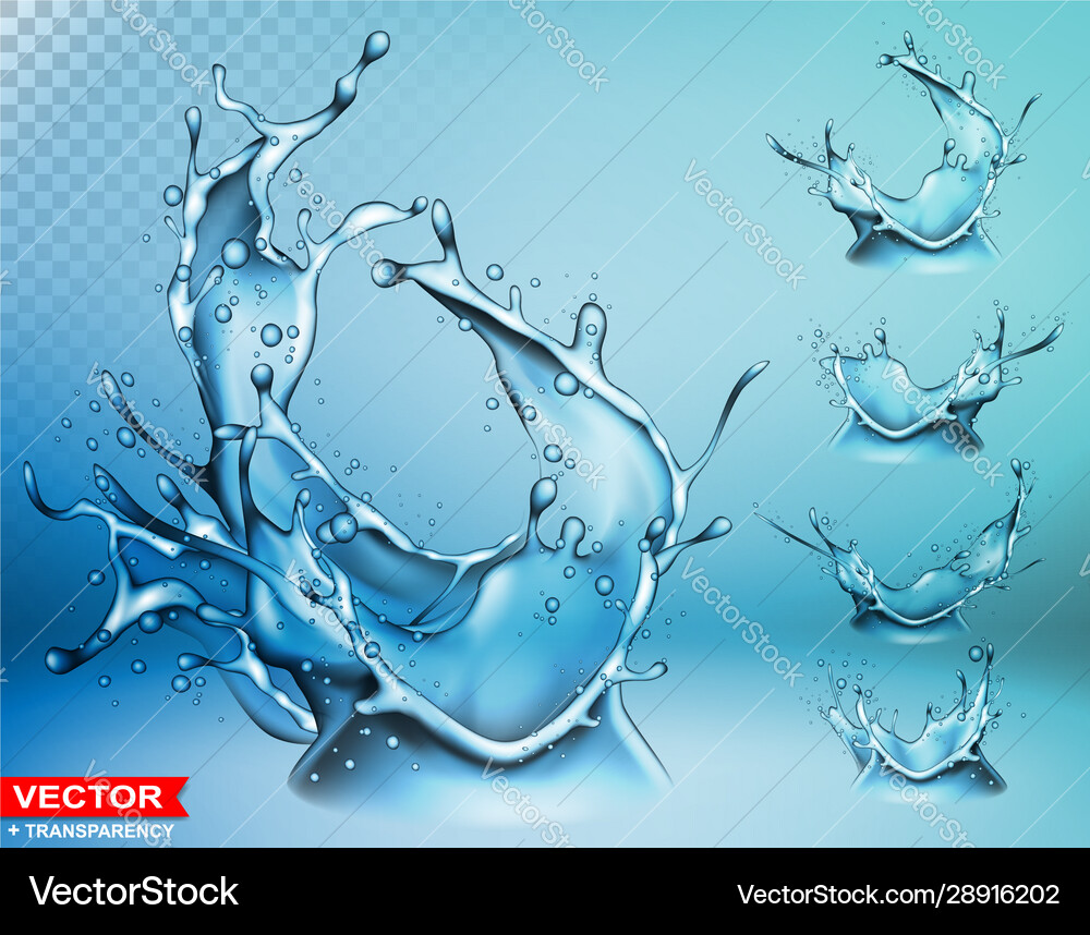 Realistic water splash bursts and crown Royalty Free Vector