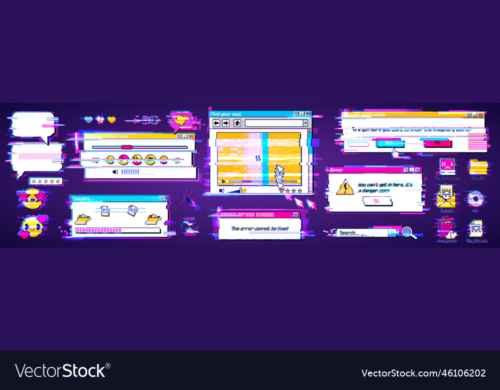 Retro computer interface with glitch effect Vector Image