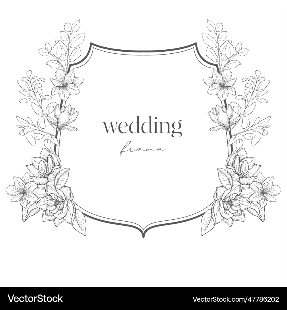Wedding crest with flowers on the white background