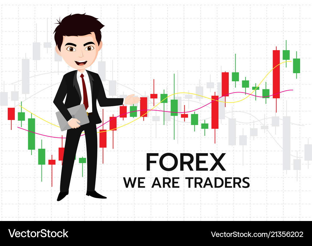Young man trader and business candlestick chart Vector Image