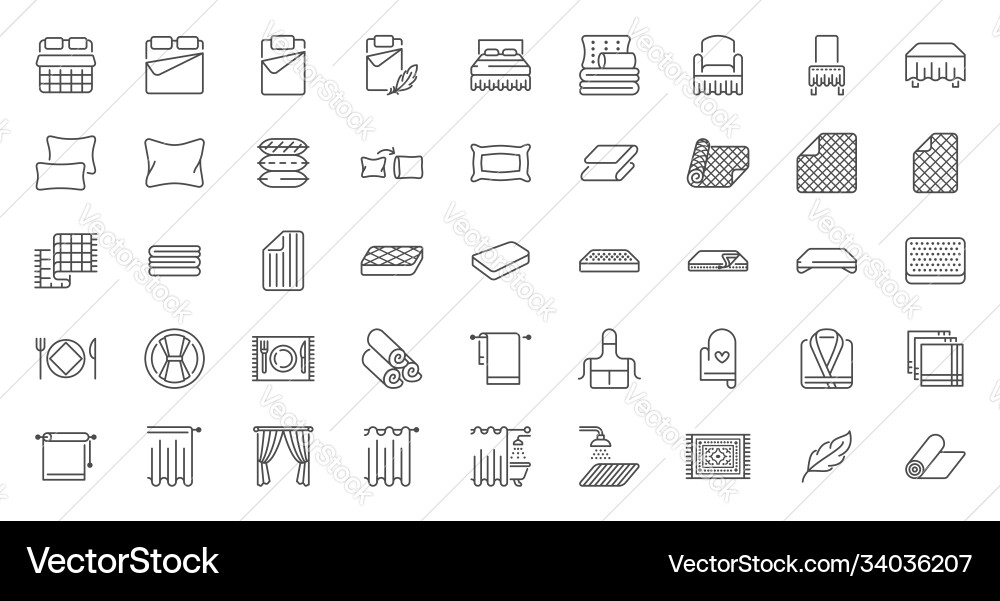 Bedroom linen flat line icons set double bed Vector Image