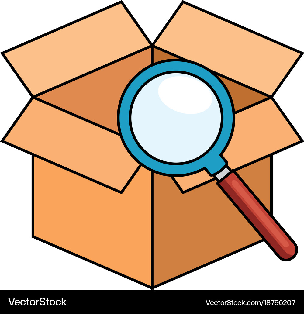 Carton box with magnifying glass Royalty Free Vector Image