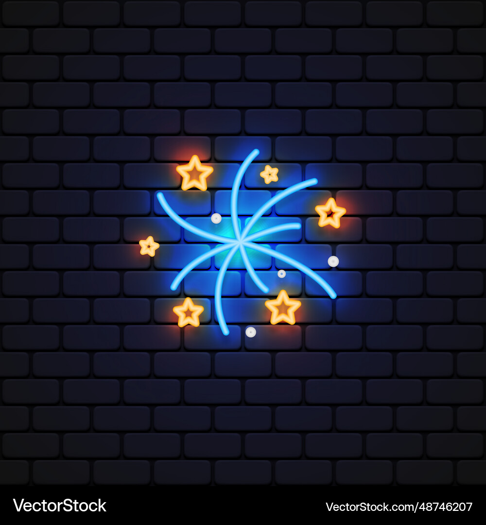 Colorful fireworks icon neon on light background Vector Image