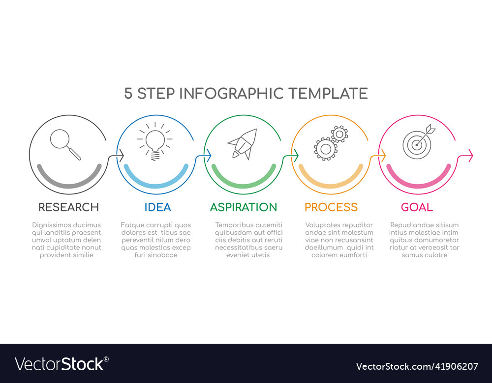 Five steps line chart Royalty Free Vector Image