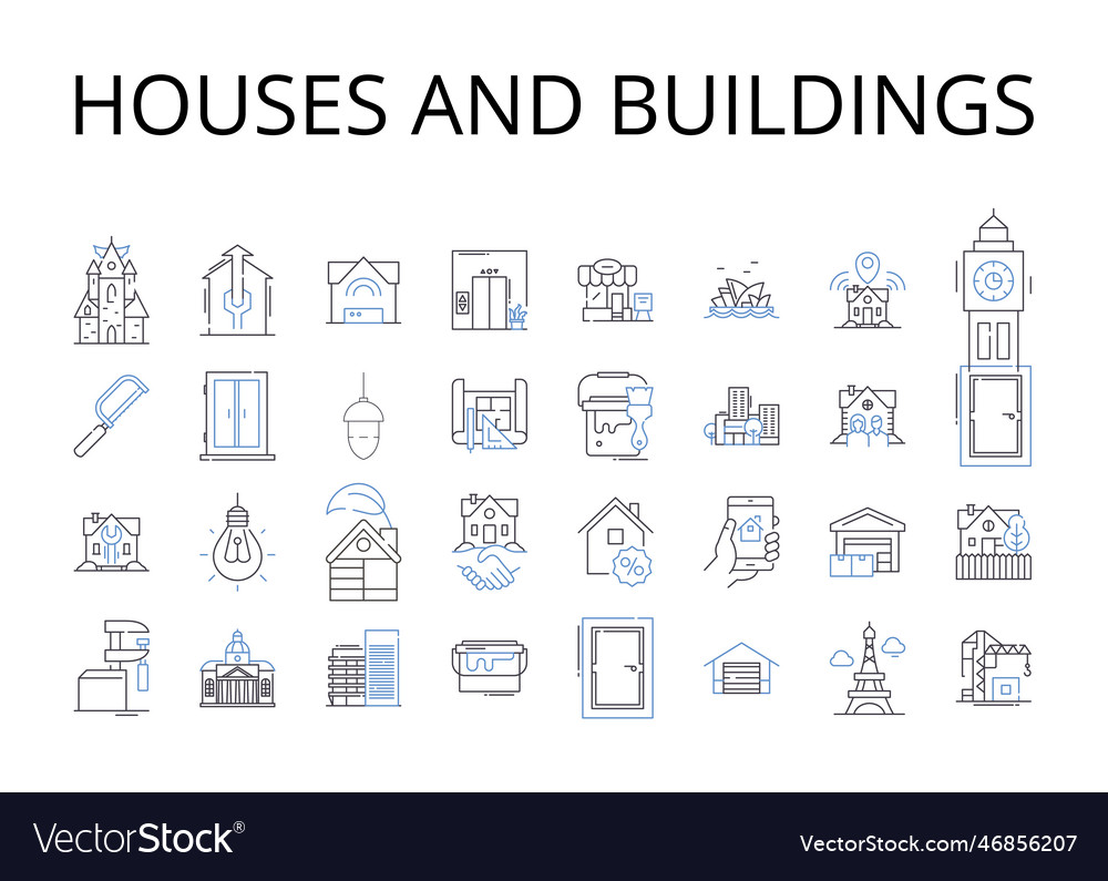 Houses and buildings line icons collection Vector Image