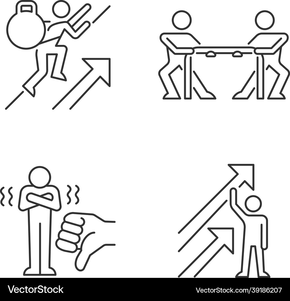Motivation complications and results linear icons Vector Image