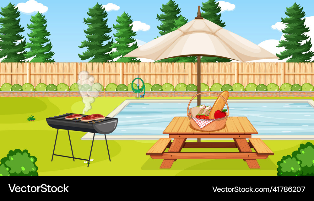 Scene of backyard with a fence Royalty Free Vector Image