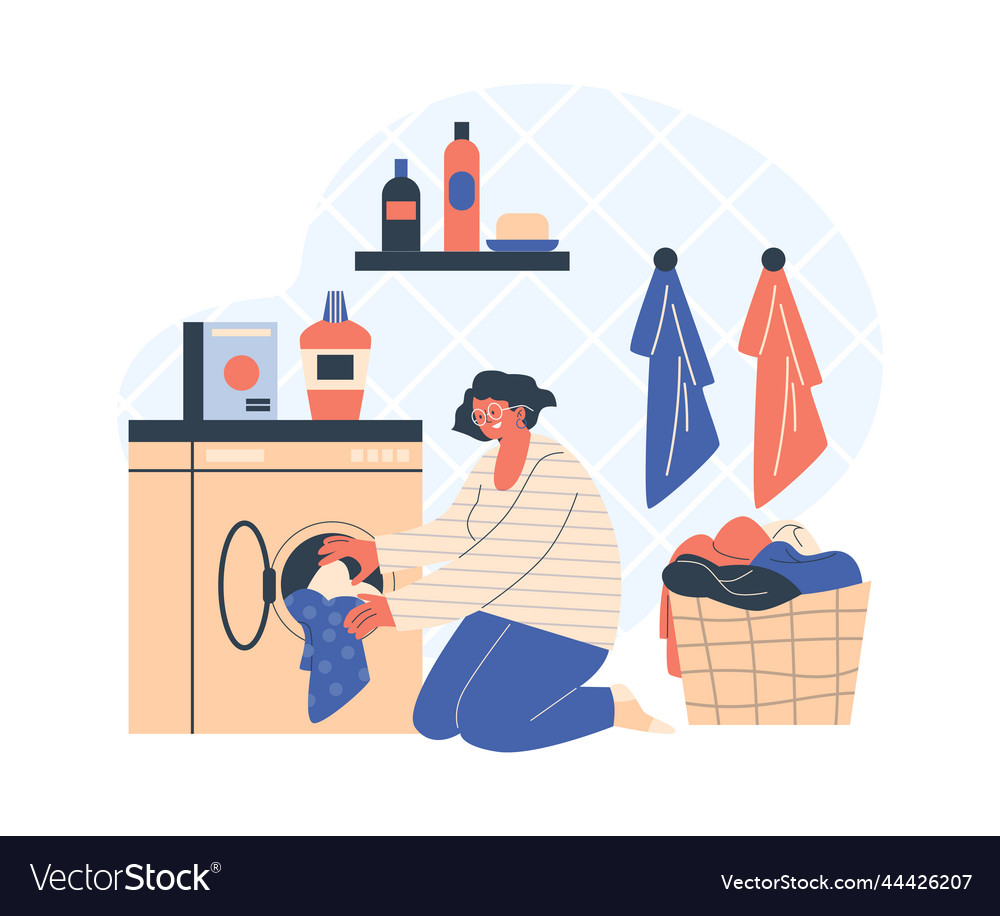 Woman doing laundry at home flat Royalty Free Vector Image