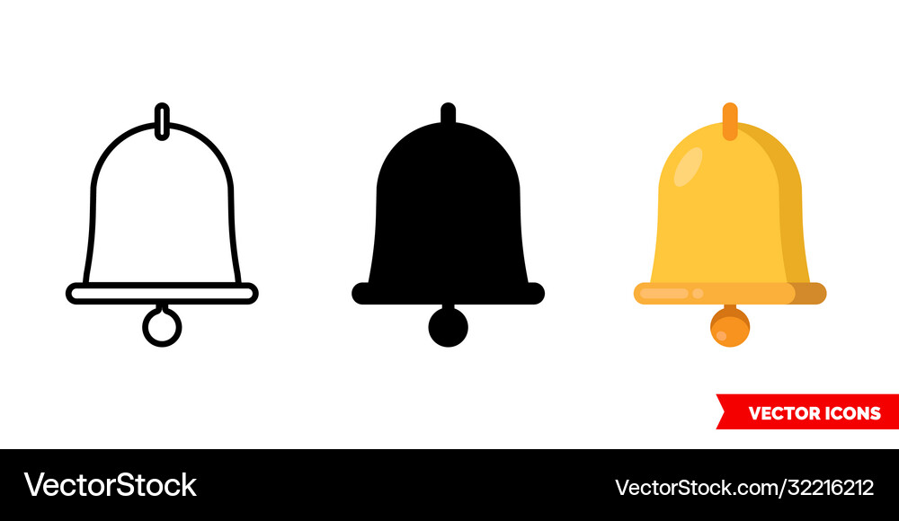 Bell icon 3 types isolated sign symbol Royalty Free Vector