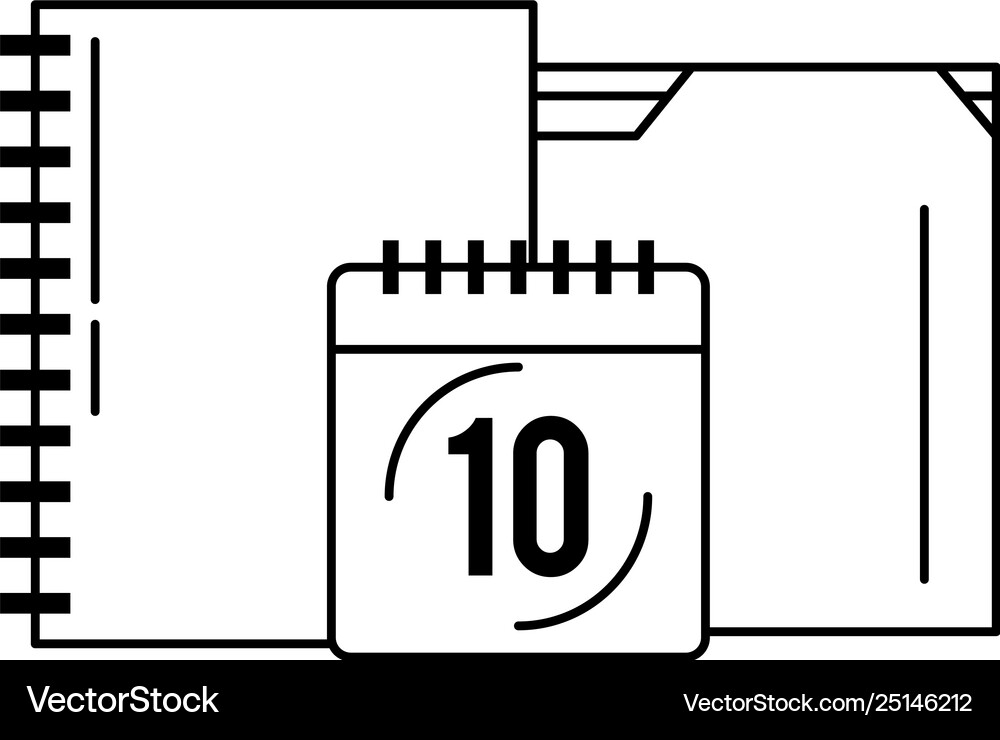 Documents and calendar black white Royalty Free Vector Image
