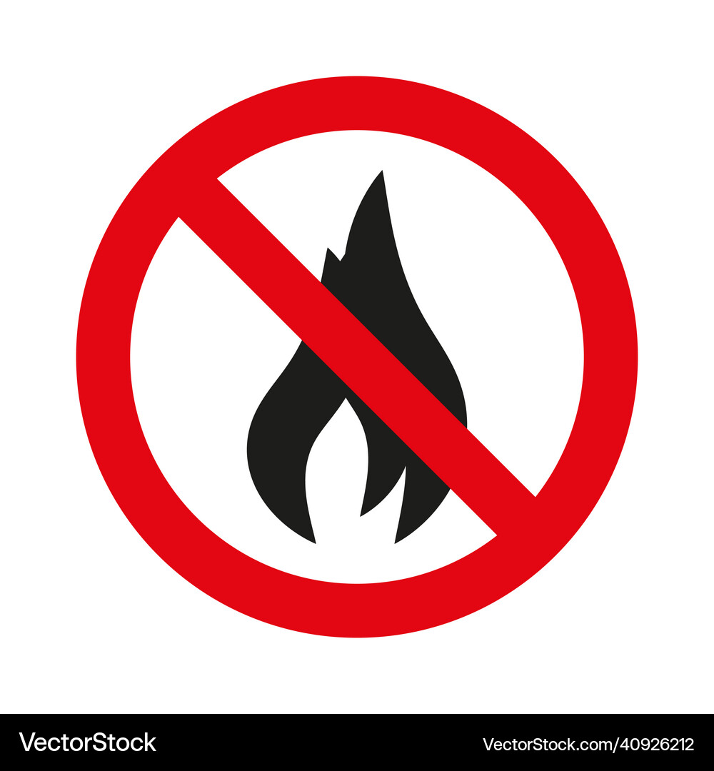 Fire ban sign crossed flame icon red circle Vector Image