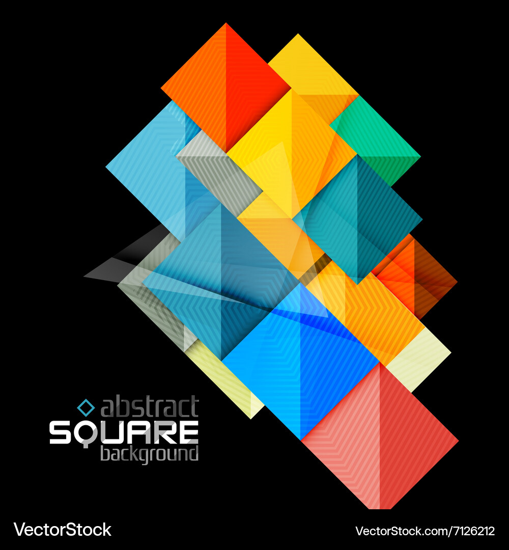 Glossy color squares on black geometric abstract Vector Image